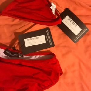 PrettyLittleThing | Swim | Red Triangle Bikini Top High Waisted Bottoms ...
